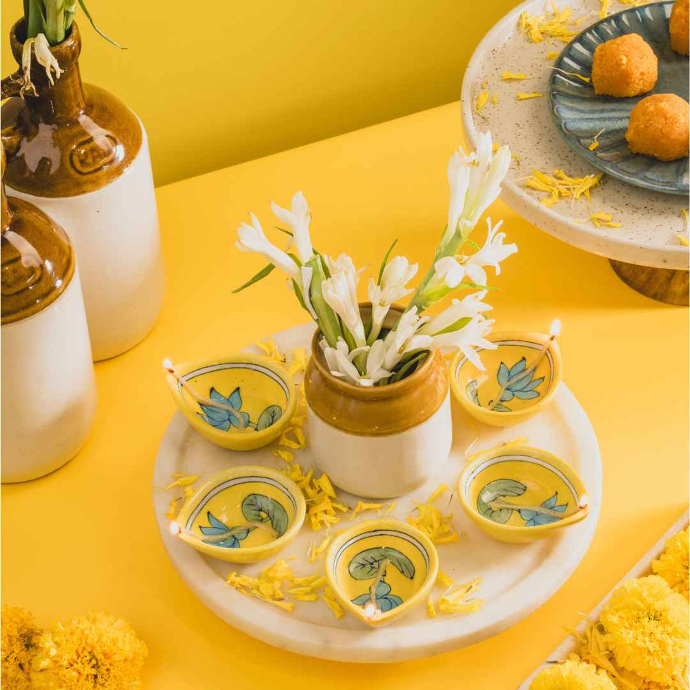 Assorted Blue Pottery Diyas Handcrafts by artisans | Atrangi Studio