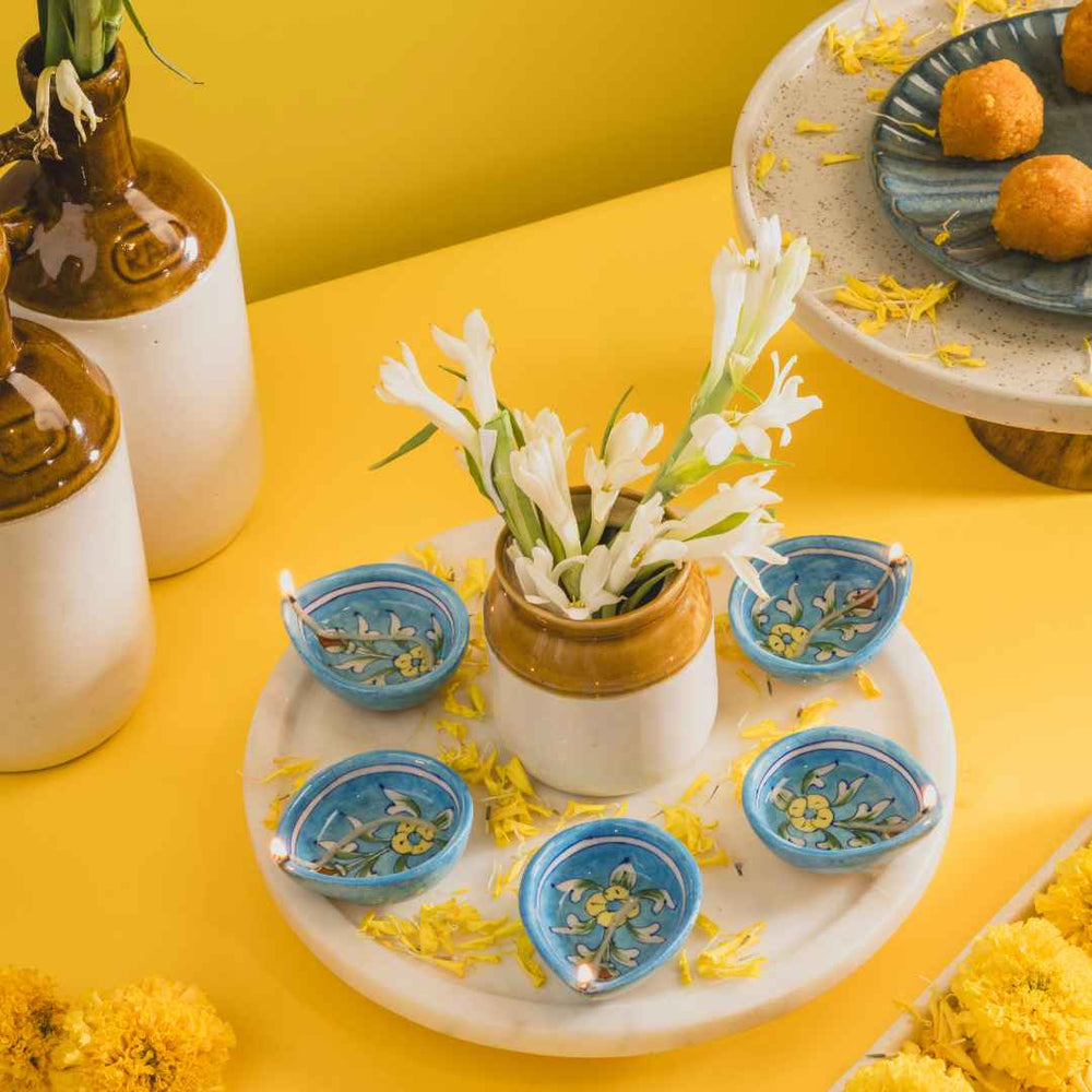 Assorted Blue Pottery Diyas for Handmade Festive Decor | Atrangi Studio