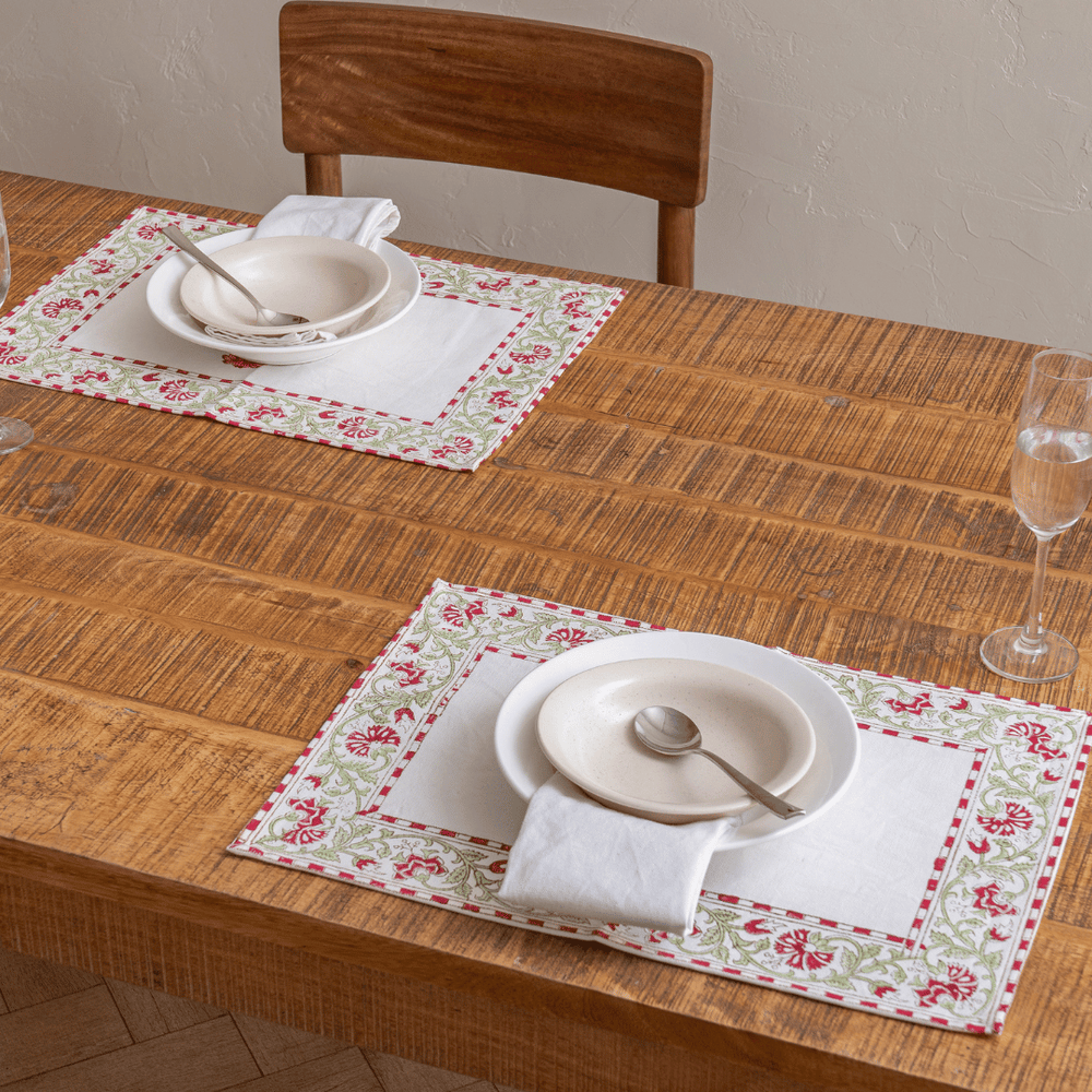 Peony Block Print Table Mat (Set of 2)