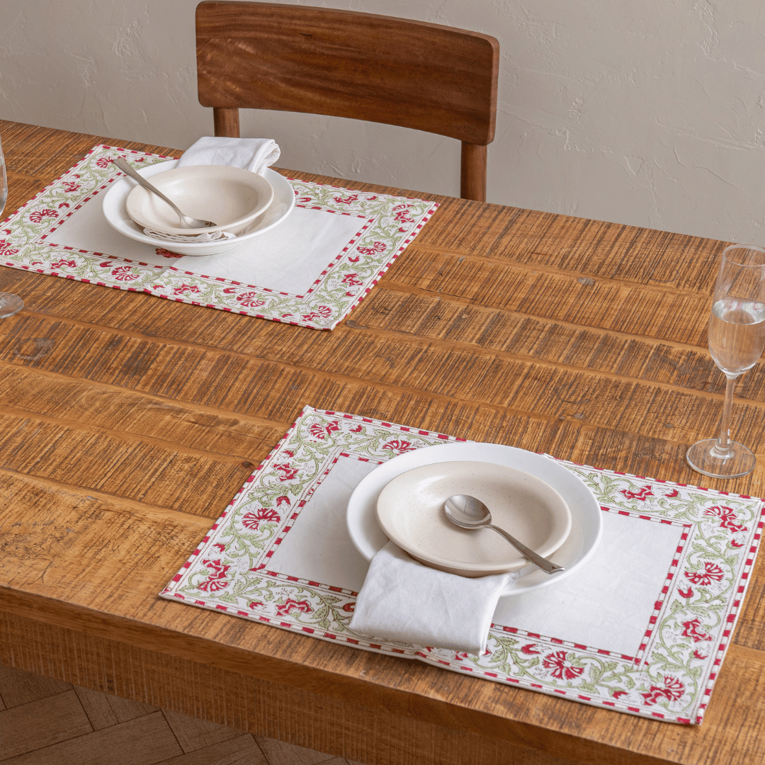 Peony Block Print Table Mat (Set of 2)