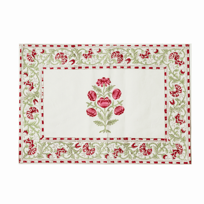 Peony Block Print Table Mat (Set of 2)