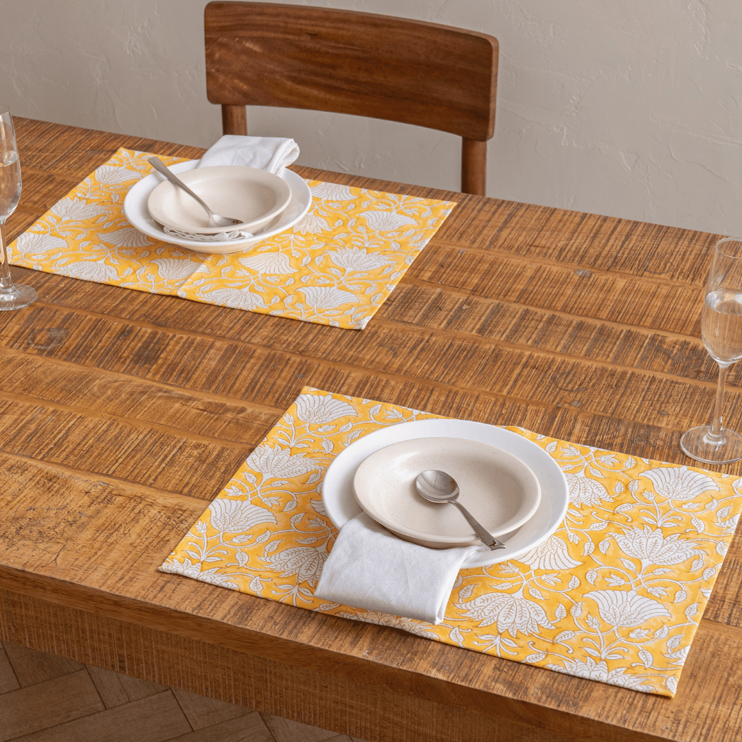 Saffron Block Print Table Mat (Set of 2)