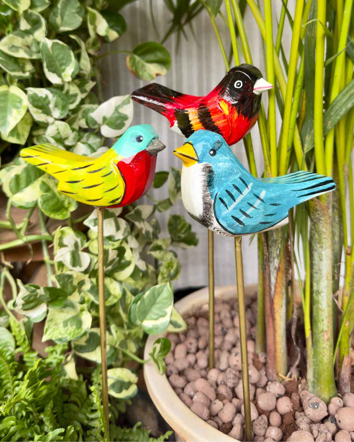 Assorted Bird Wooden Garden Stakes Set of 3 - Colorful Handpainted ...