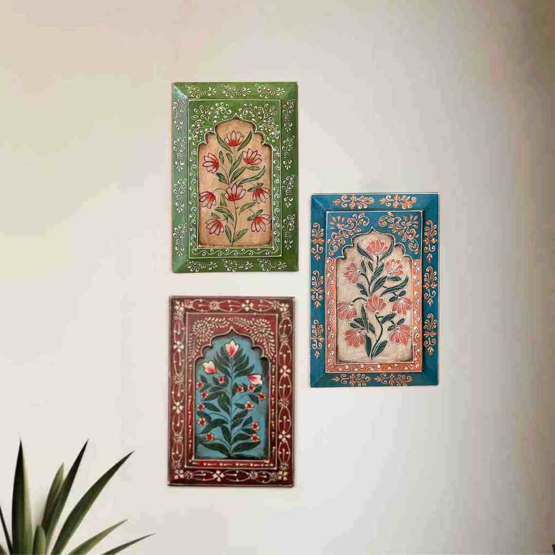 Assorted Handpainted Wooden Wall Frames Set of 3 | Atrangi Studio