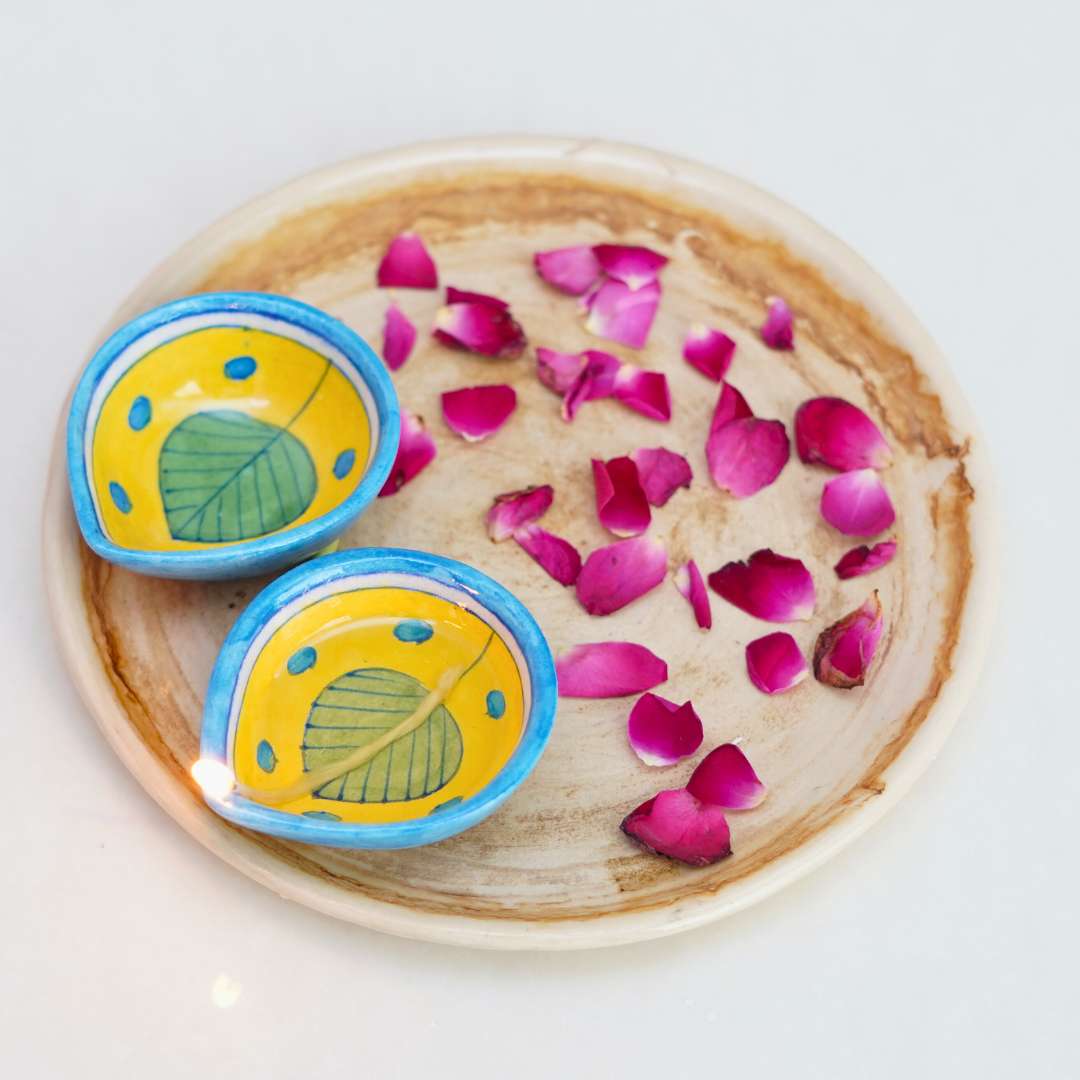 Atrangi Studio Assorted Blue Pottery Diya (Set Of 10)