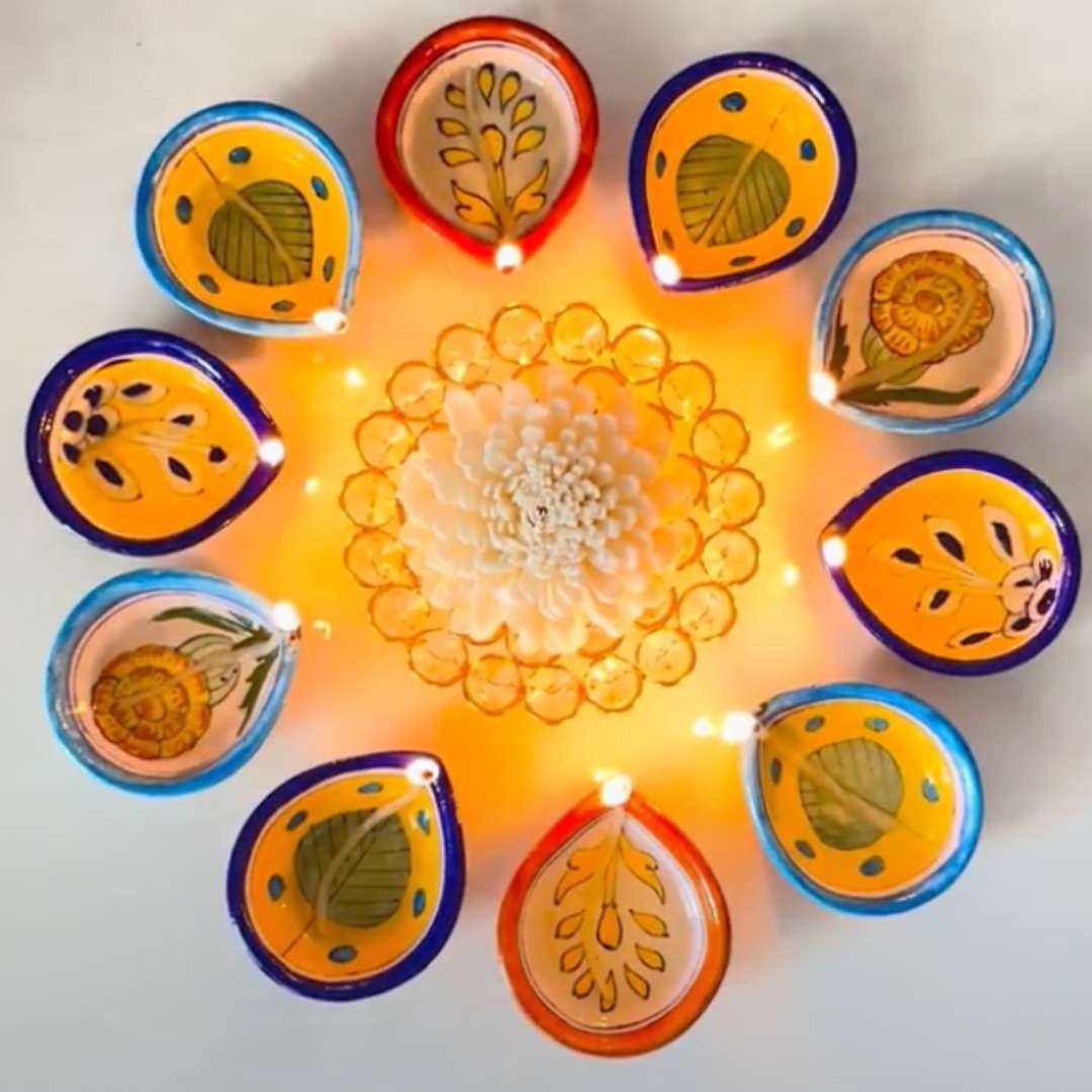 Atrangi Studio Assorted Blue Pottery Diya (Set Of 10)